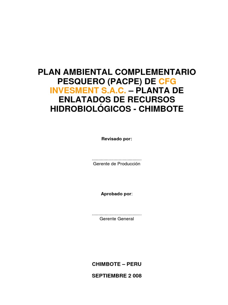 CFG Invesment S.A Enlatados Plan Ambiental Complementario | PDF ...