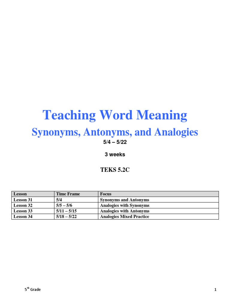 Teaching Word Meaning: Synonyms, Antonyms, and Analogies | PDF | Nature
