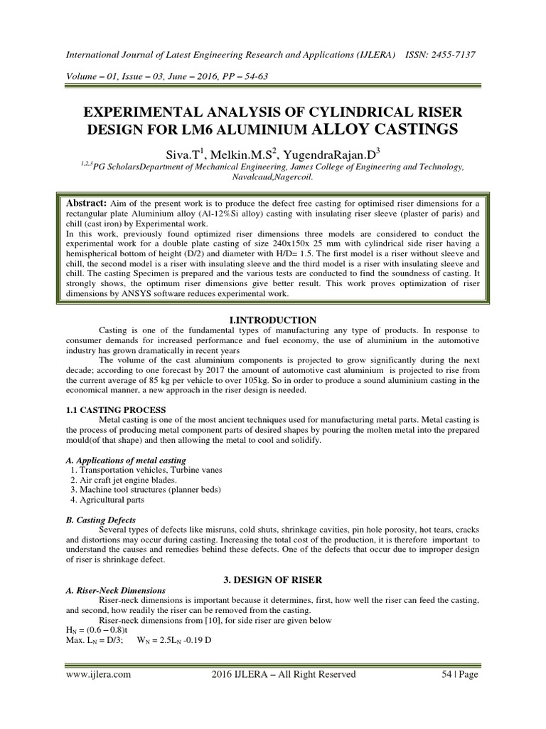 Experimental Analysis of Optimizing Cylindrical Riser Design for LM6 ...