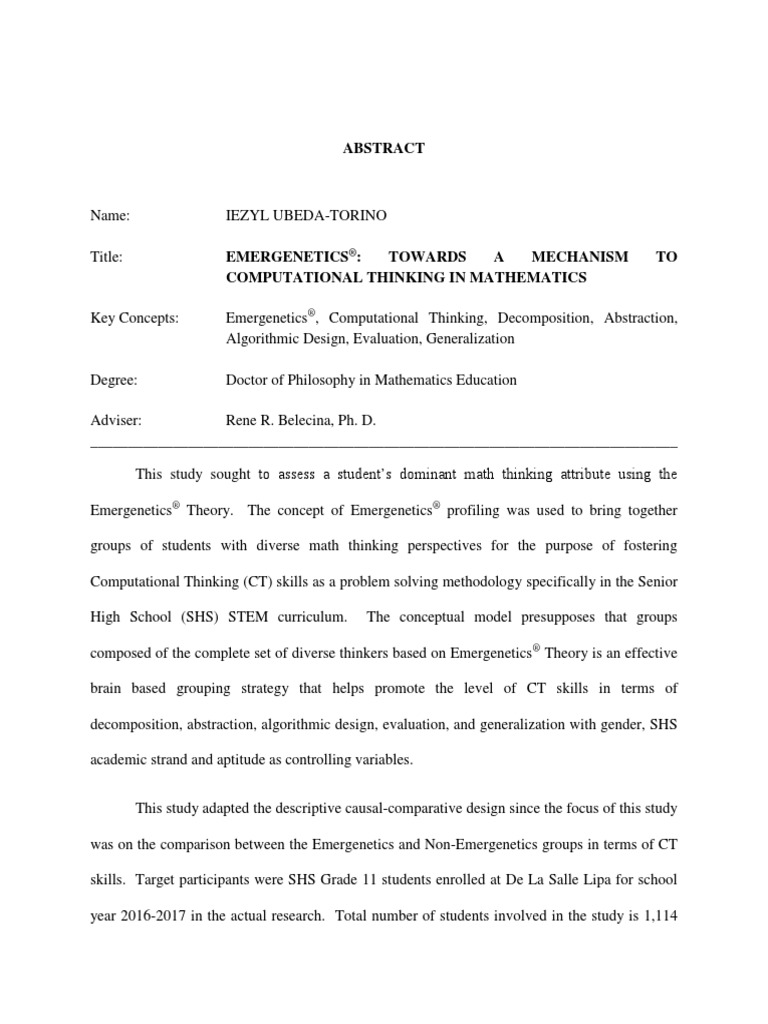 Emergenetics®: Towards A Mechanism To Computational Thinking in ...
