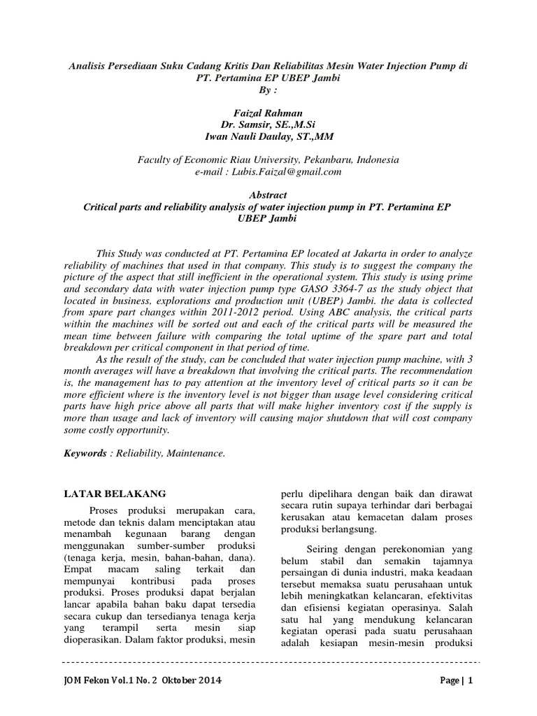 Critical Spare Parts Analysis in Pumps | PDF | Systems Engineering ...