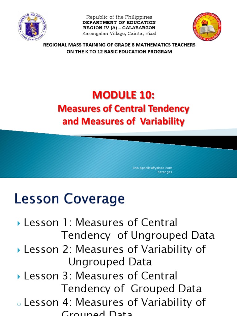 Measures of Central Tendency and Measures of Variability | PDF ...