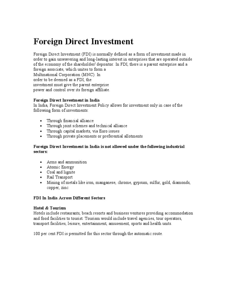 Forign Direct Investment | PDF | Foreign Direct Investment | Electronic ...