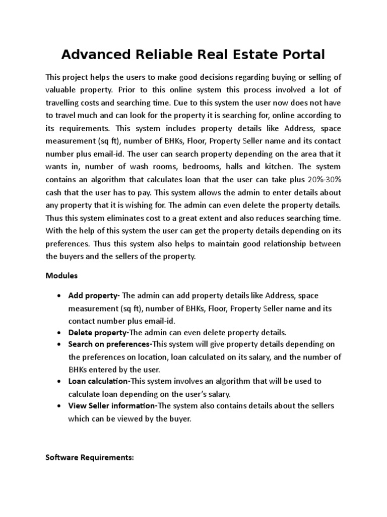 Advanced Reliable Real Estate Portal: Modules | PDF | Random Access ...