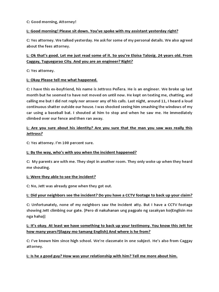 lawyer-client interview.docx | Complaint | Violence