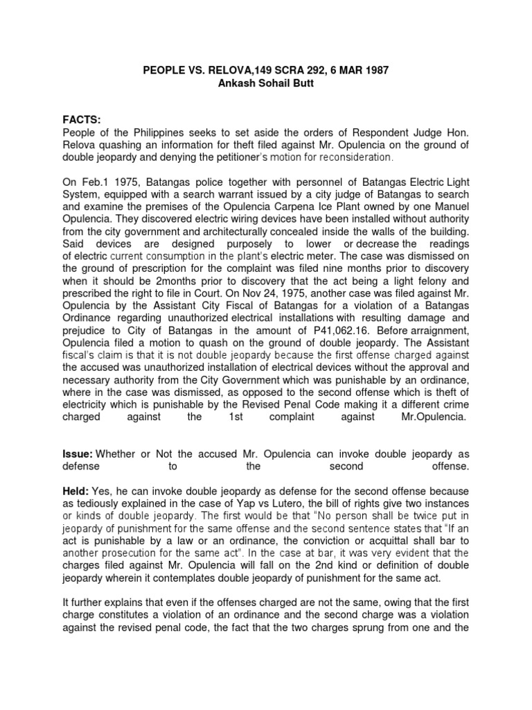 People VS Relova | PDF | Double Jeopardy | Acquittal
