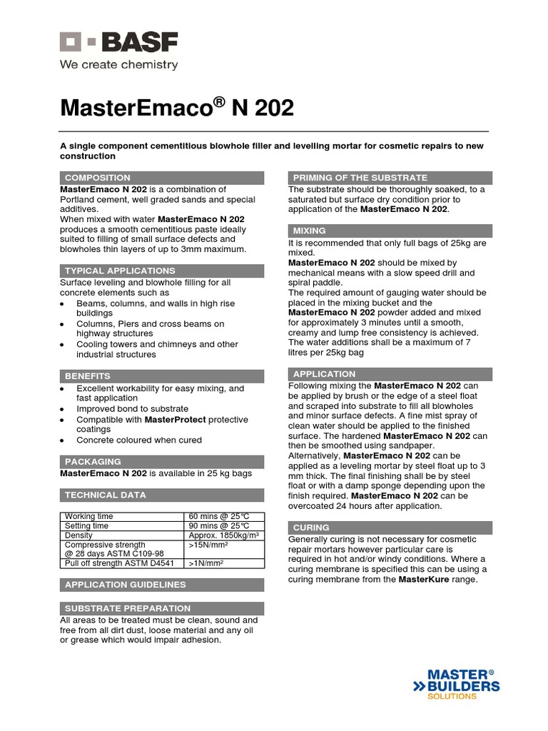 Basf Mastere Maco N 202 Tds | PDF | Concrete | Materials