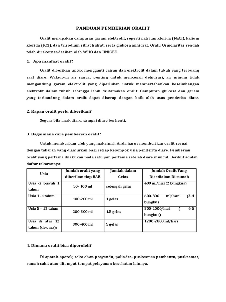 Panduan Pemberian Oralit | PDF