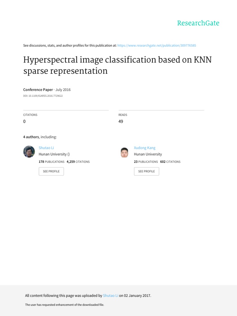 Hyperspectral Image Classification Based On KNN Sparse Representation | PDF | Algorithms ...