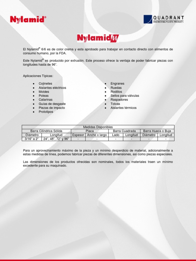 Nylamid 6-6 | PDF | Materiales | Química