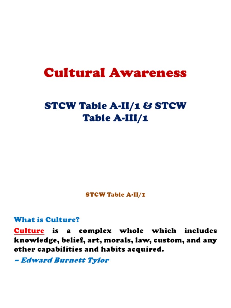 Cultural Awareness: STCW Table A-II/1 & STCW Table A-III/1 | PDF ...