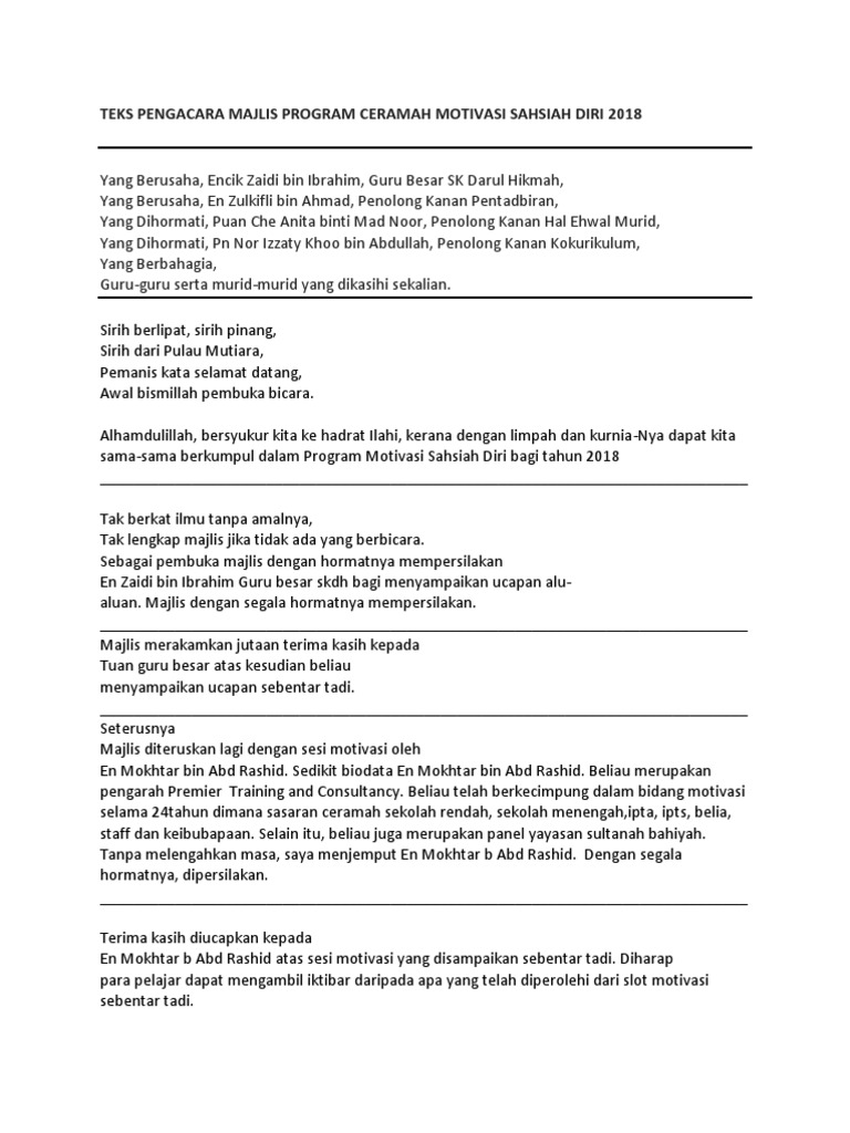 Teks Pengacara Majlis Program Ceramah | PDF