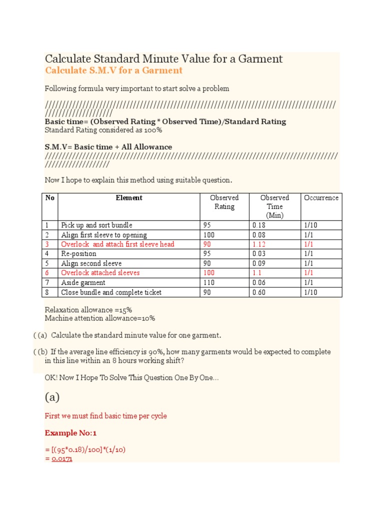 Garment SMV Example | PDF | Applied Mathematics | Teaching Mathematics