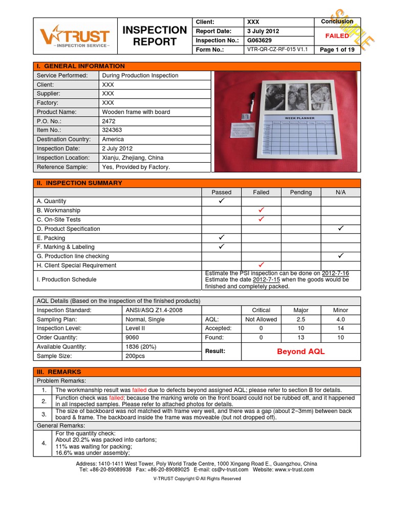 Sample Report - During Production Inspection PDF | PDF | Packaging And ...