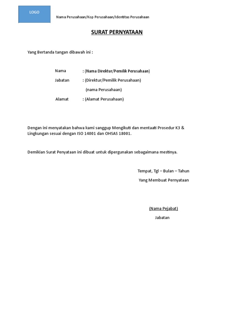 Surat Pernyataan k3 | PDF
