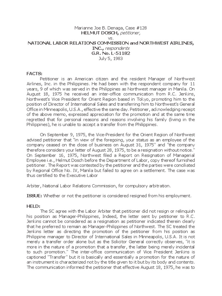 Dosch V NLRC Case 128 | PDF | Employment | Salary