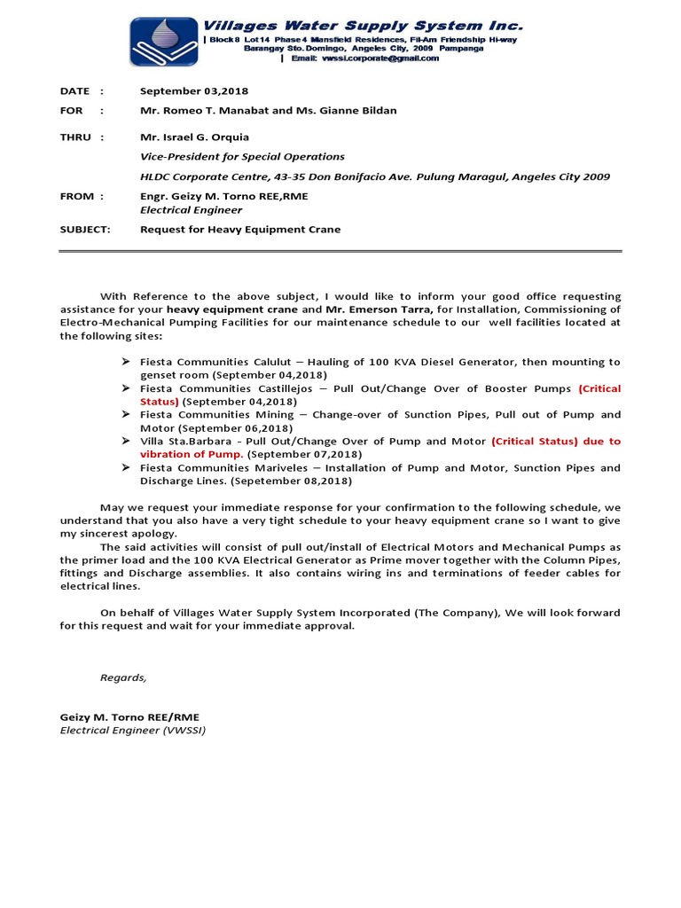 Request Letter For Motor Pool | PDF