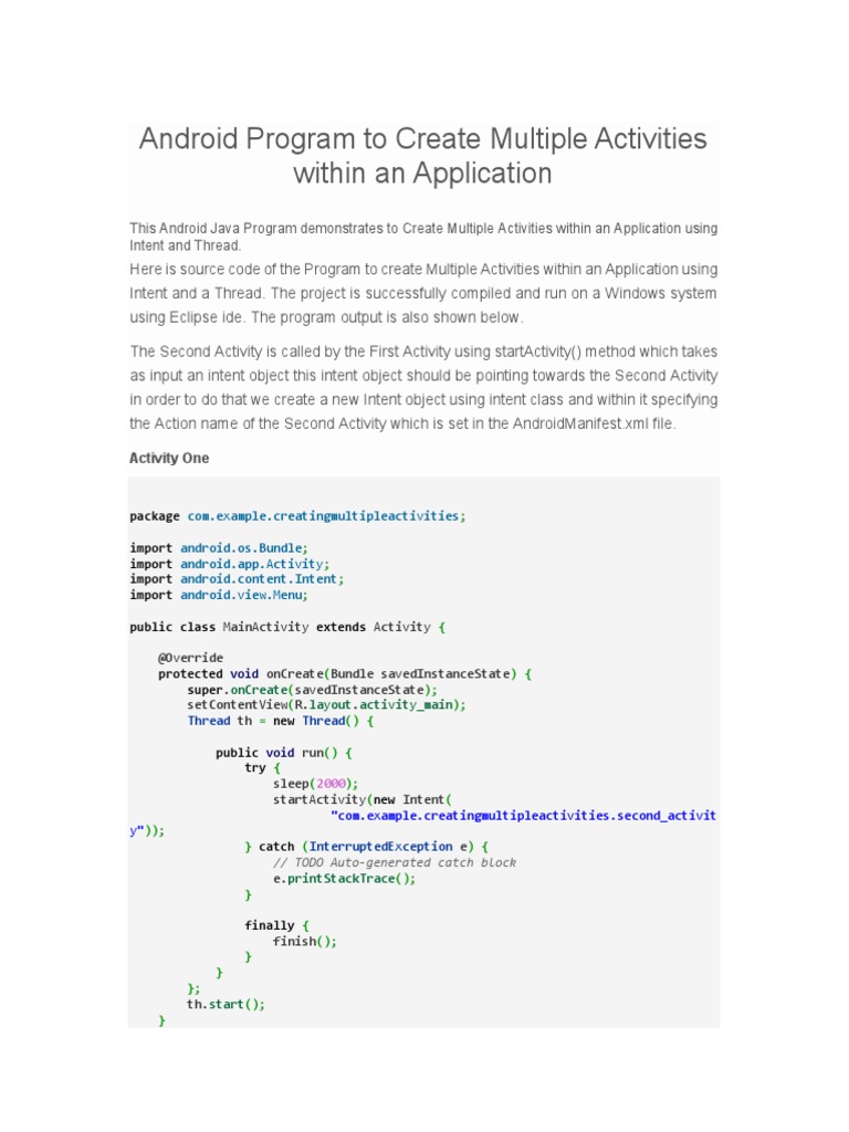 Android - Android Program To Create Multiple Activities Within An ...