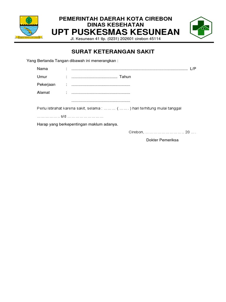 Surat Keterangan Sakit Puskesmas | PDF