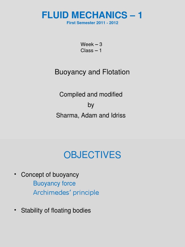 Fluid Mechanics - 1: Buoyancy and Flotation | PDF | Buoyancy | Quantity