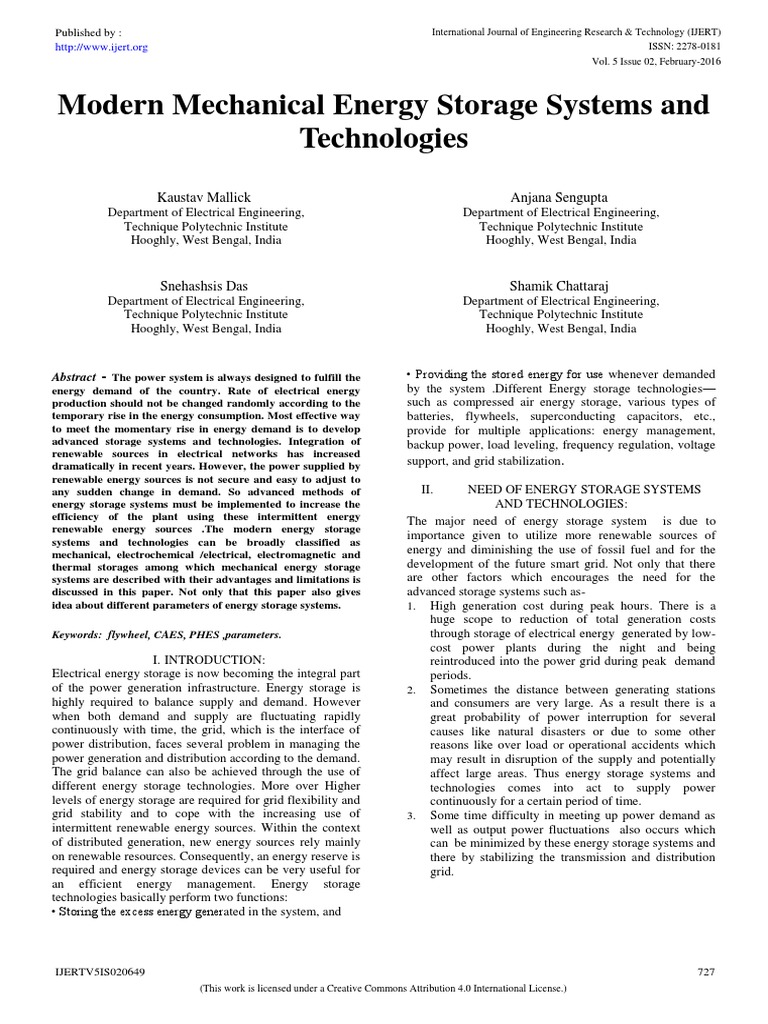 Modern Mechanical Energy Storage Systems and Technologies ...