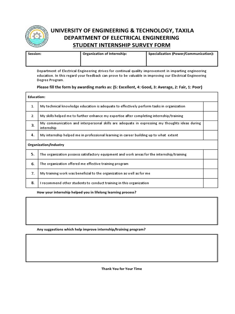 Appendix 5 Student Internship Survey | PDF