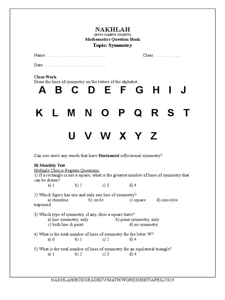 Worksheet of Symmetry | PDF | Space | Elementary Geometry