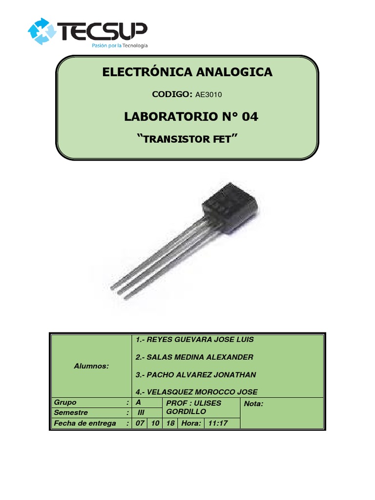 Laboratorio de Transistor FET | PDF | Transistor de efecto de campo ...