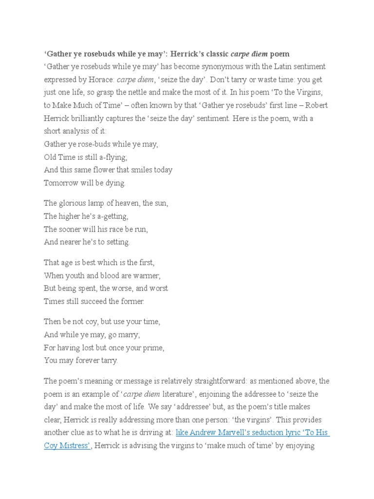 Gather Ye Rosebuds While Ye May': Herrick's Classic Carpe Diem Poem ...