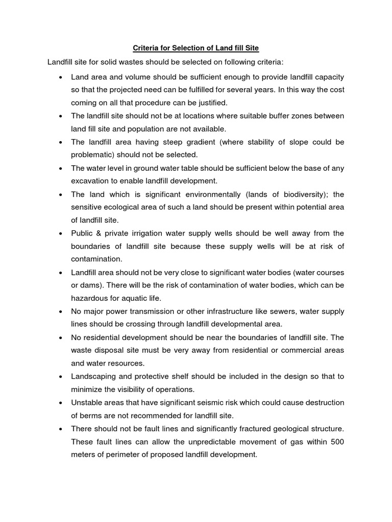 LandFill Site Selection Criteria | PDF | Landfill | Water Resources