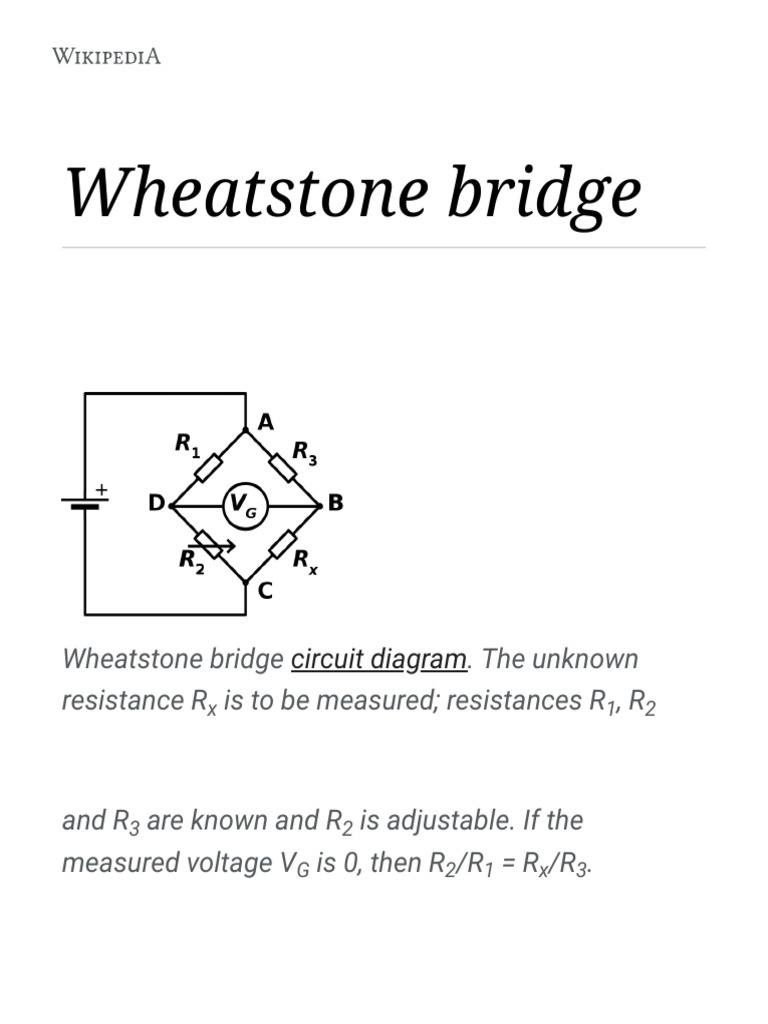 Wheatstone Bridge - Wikipedia PDF | PDF | Force | Electromagnetism