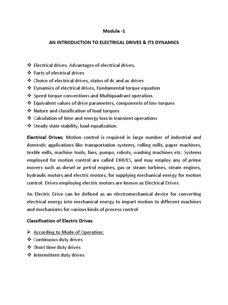 Module - 1 An Introduction To Electrical Drives & Its Dynamics | PDF