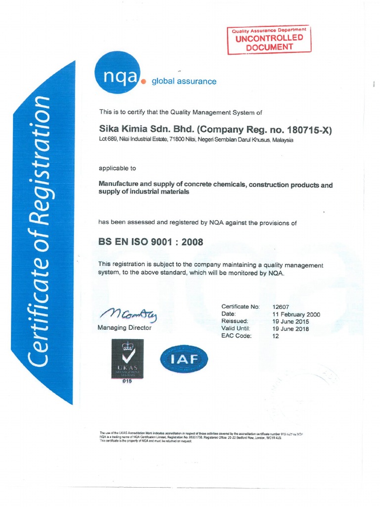 Sika Kimia - Bs en Iso 9001-2008 | PDF