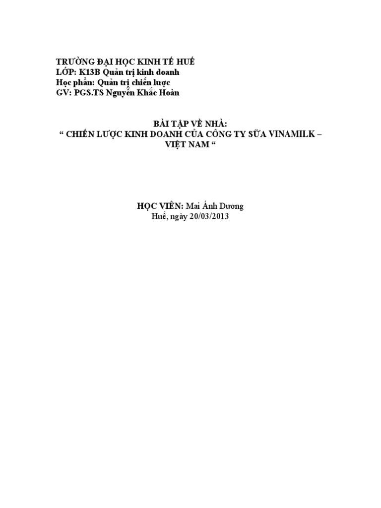 123doc Chien Luoc Kinh Doanh Cua Cong Ty Sua Vinamilk Viet Nam | PDF