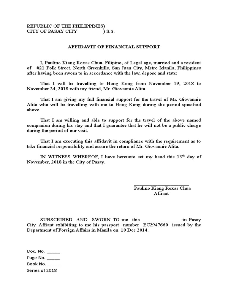 11-10-18 Affidavit of Support | PDF