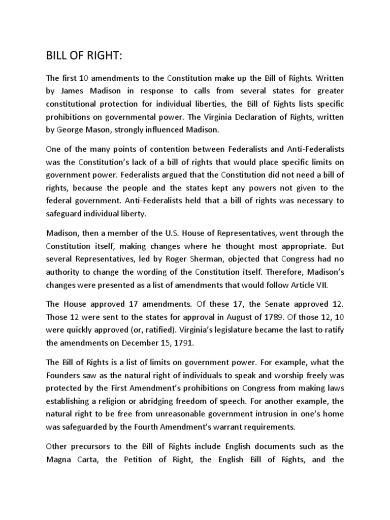 Bill of Right | PDF | United States Bill Of Rights | James Madison