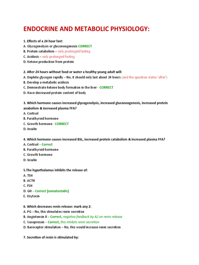 Endocrine and Metabolic Physiology BCQ | PDF | Nature | Cell Membrane