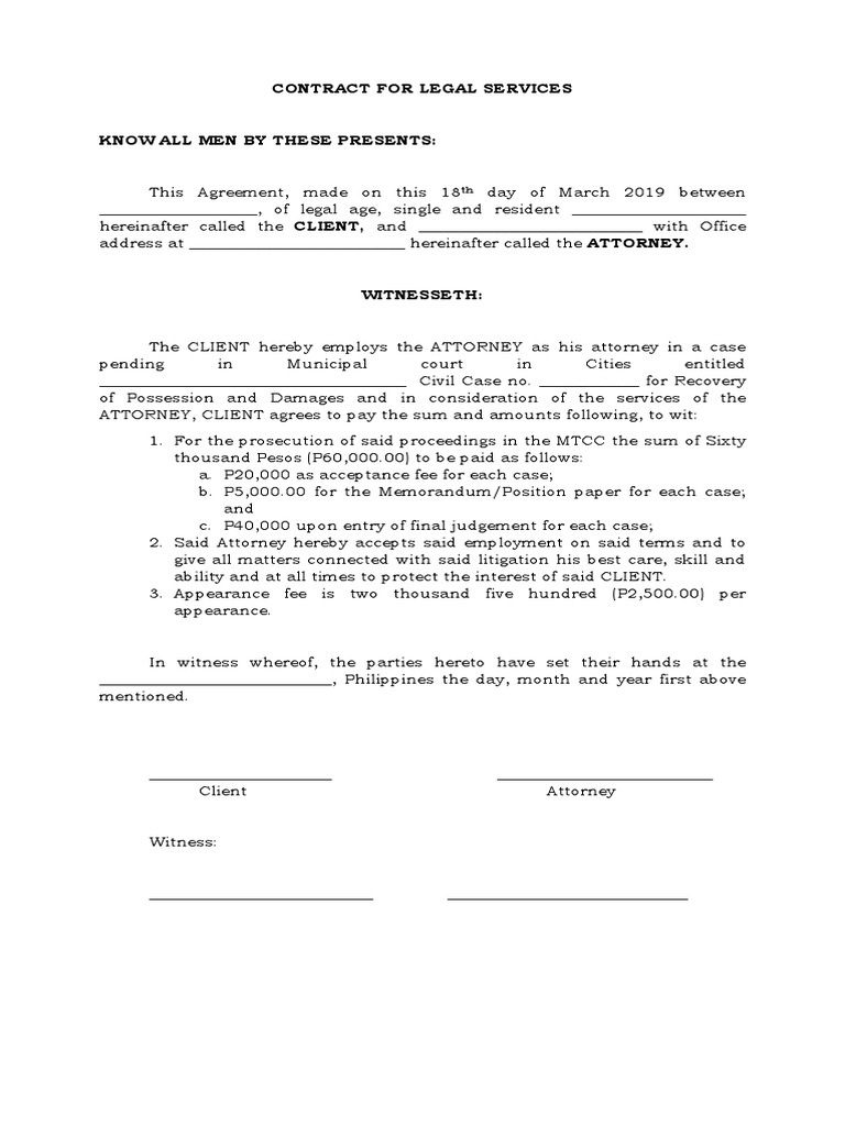 Contract of Legal Services | PDF | Lawyer | Lawsuit