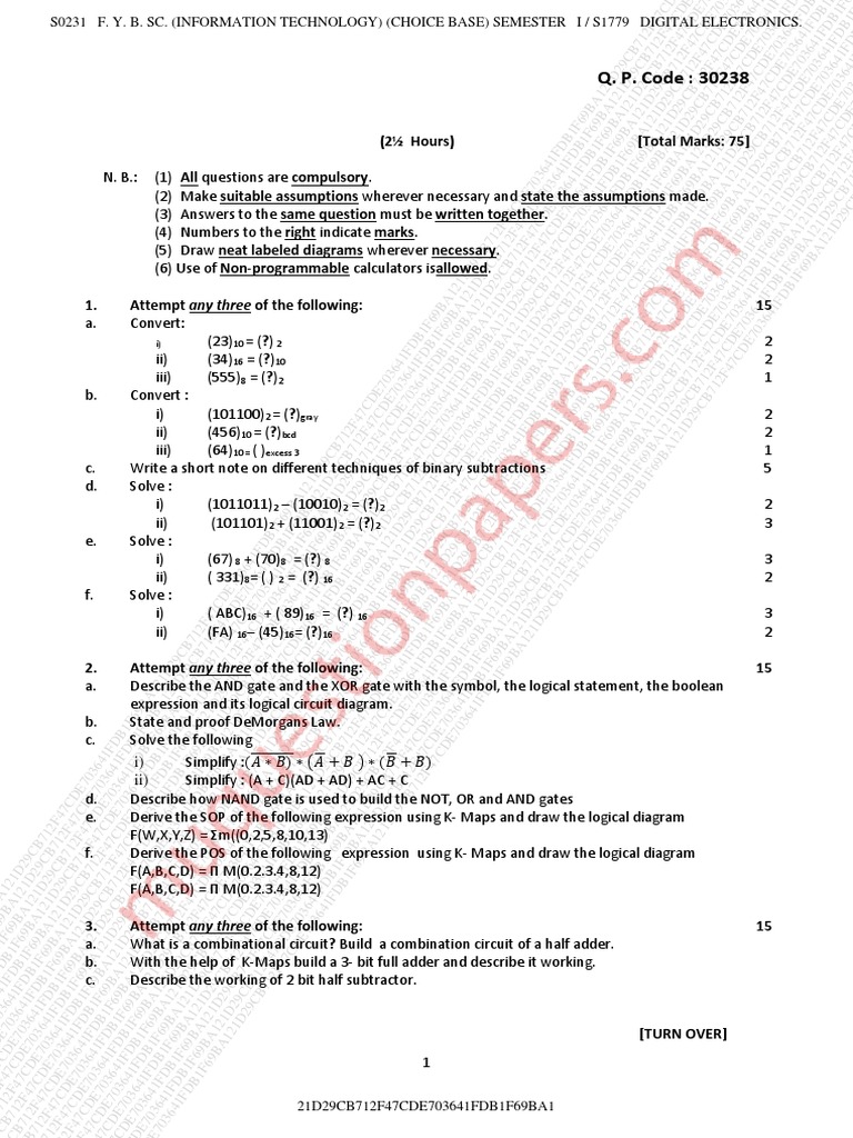Fybsc-It Sem1 de Apr18 | PDF | Digital Electronics | Areas Of Computer ...