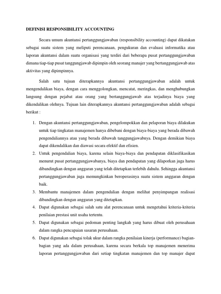 Definisi Responsibility Accounting | PDF