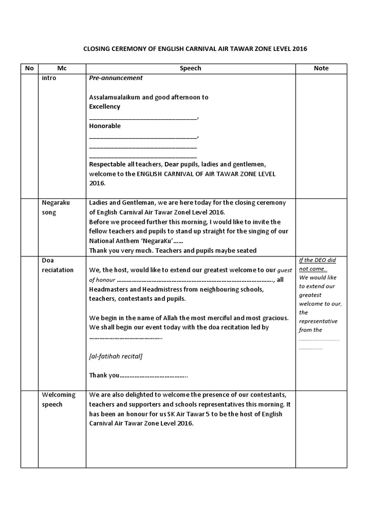 MC Text Closing Ceremony English Carnival | PDF | Leisure