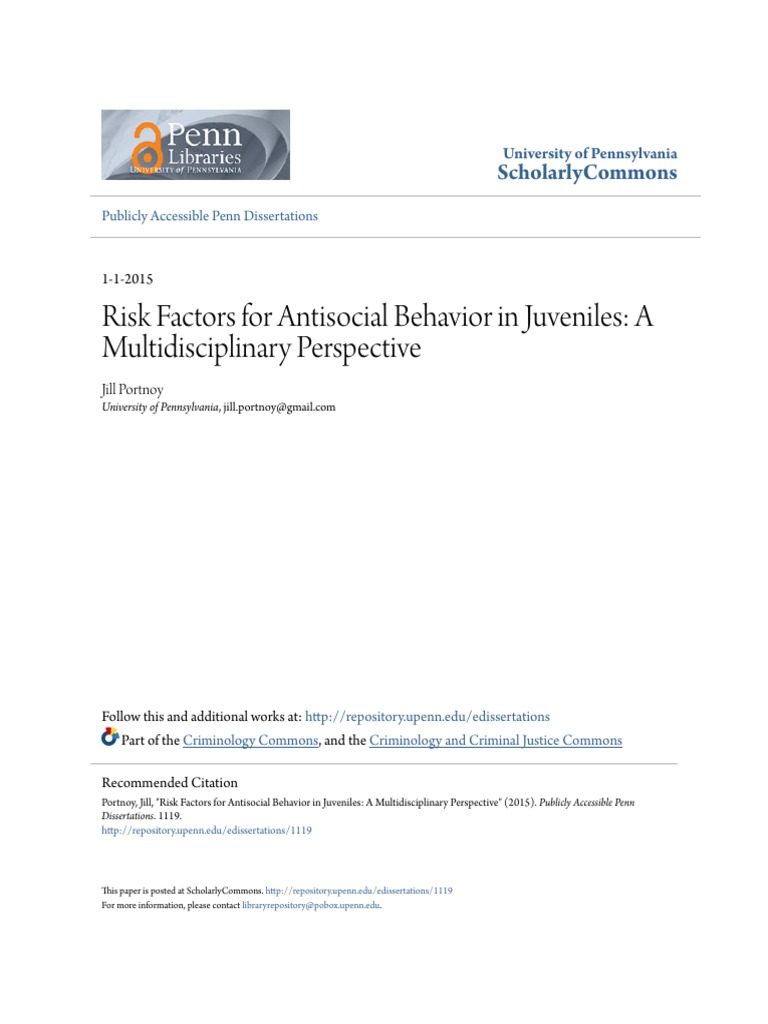 Risk Factors For Antisocial Behavior in Juveniles - A Multidiscipl PDF ...
