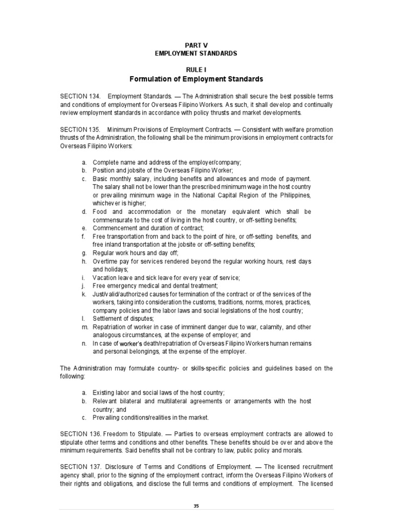 Revised POEA Rules and Regulations - Employment Standards | PDF | Employment | Labour Law