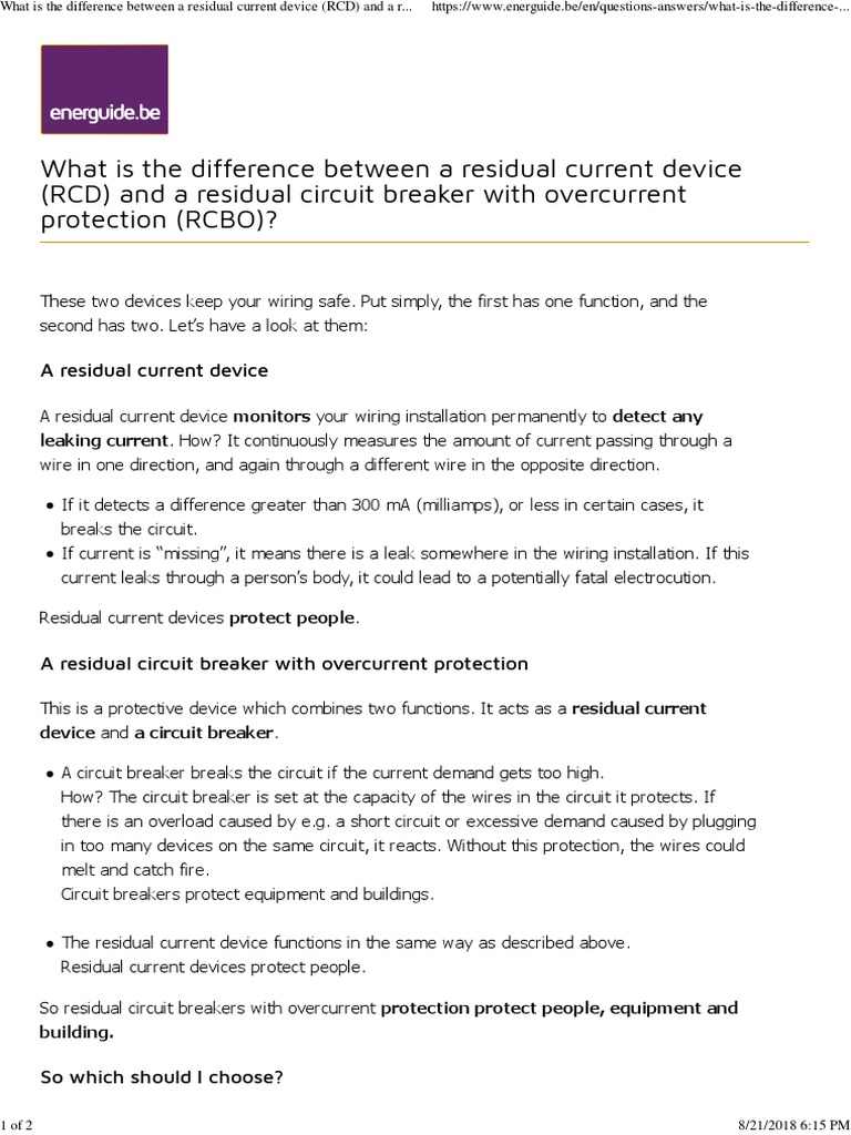 Difference Between RCD and RCBO | PDF | Wire | Electrical Wiring