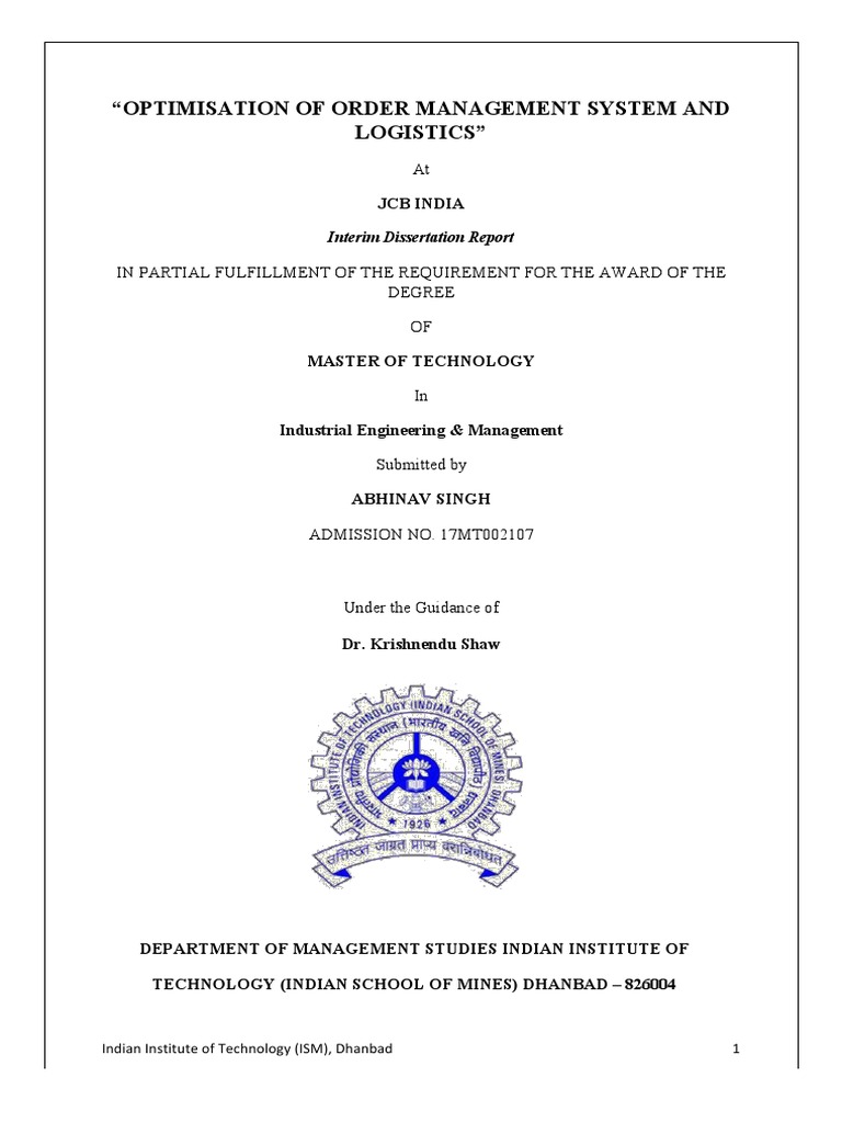 Optimisation of Order Management System and Inbound Logistics Fina ...