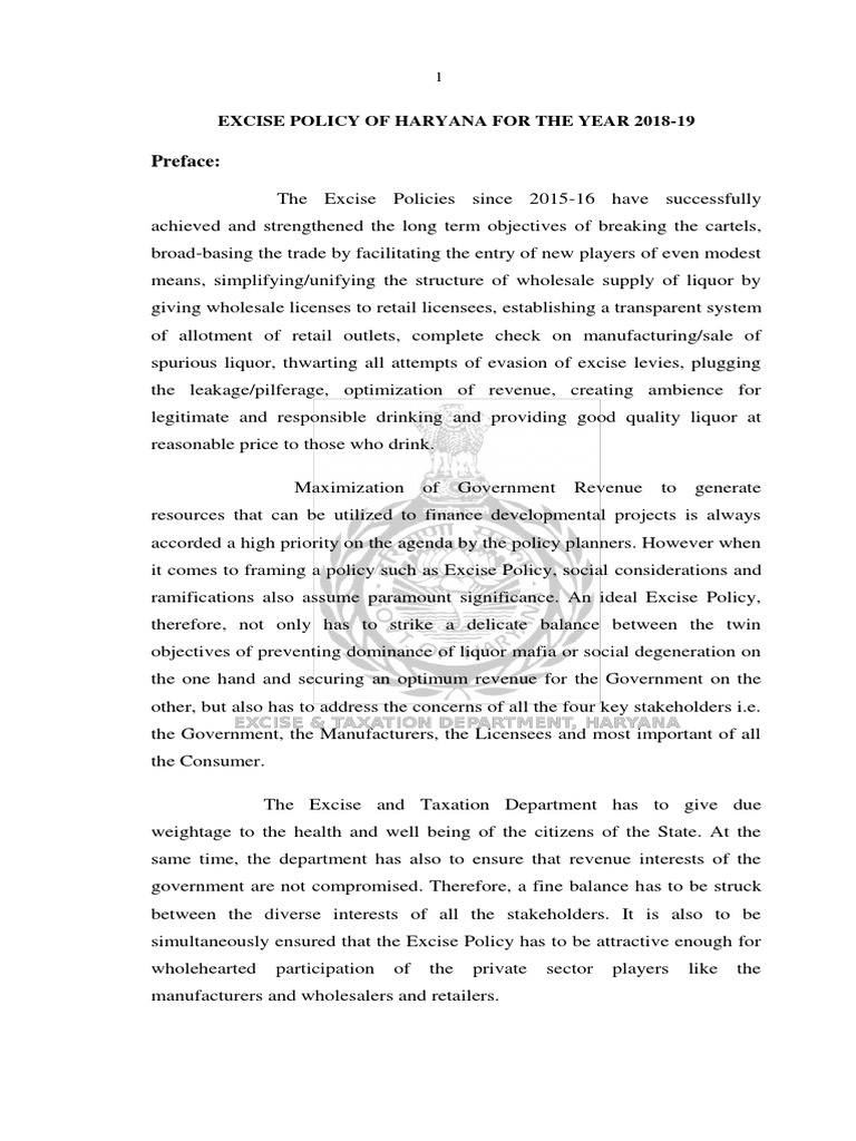 Excise Policy 2018-19 | PDF | Excise | Taxation