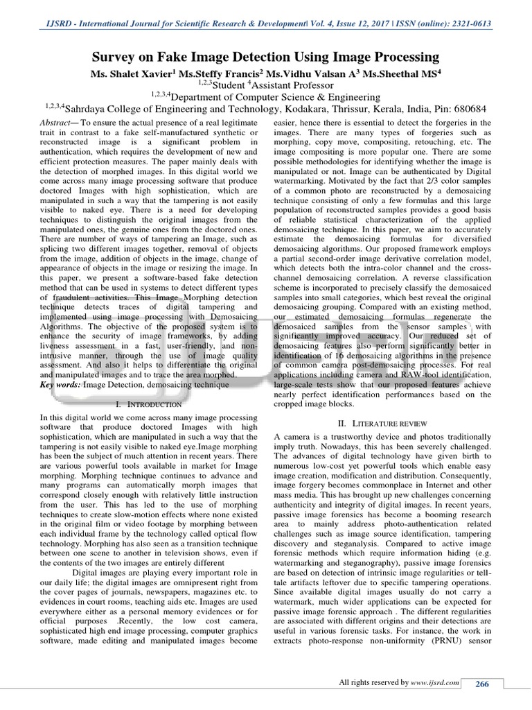 Survey On Fake Image Detection Using Image Processing | PDF | Digital ...