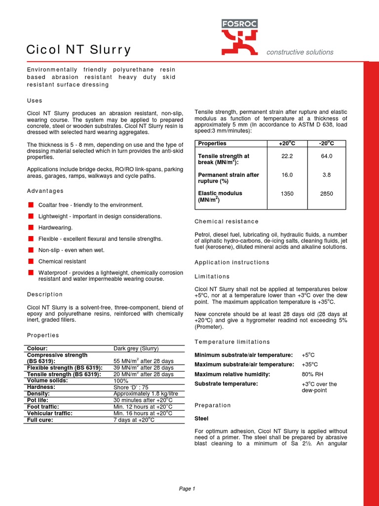 Cicol NT Slurry: Constructive Solutions | PDF | Epoxy | Concrete
