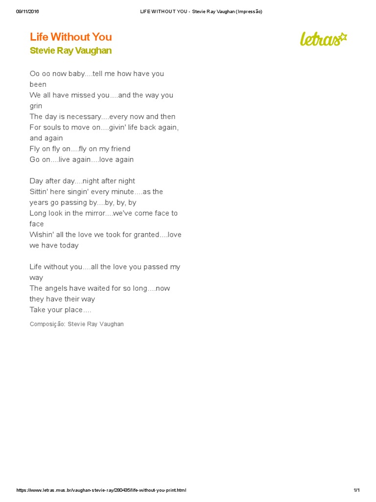 LIFE WITHOUT YOU - Stevie Ray Vaughan (Impressão)