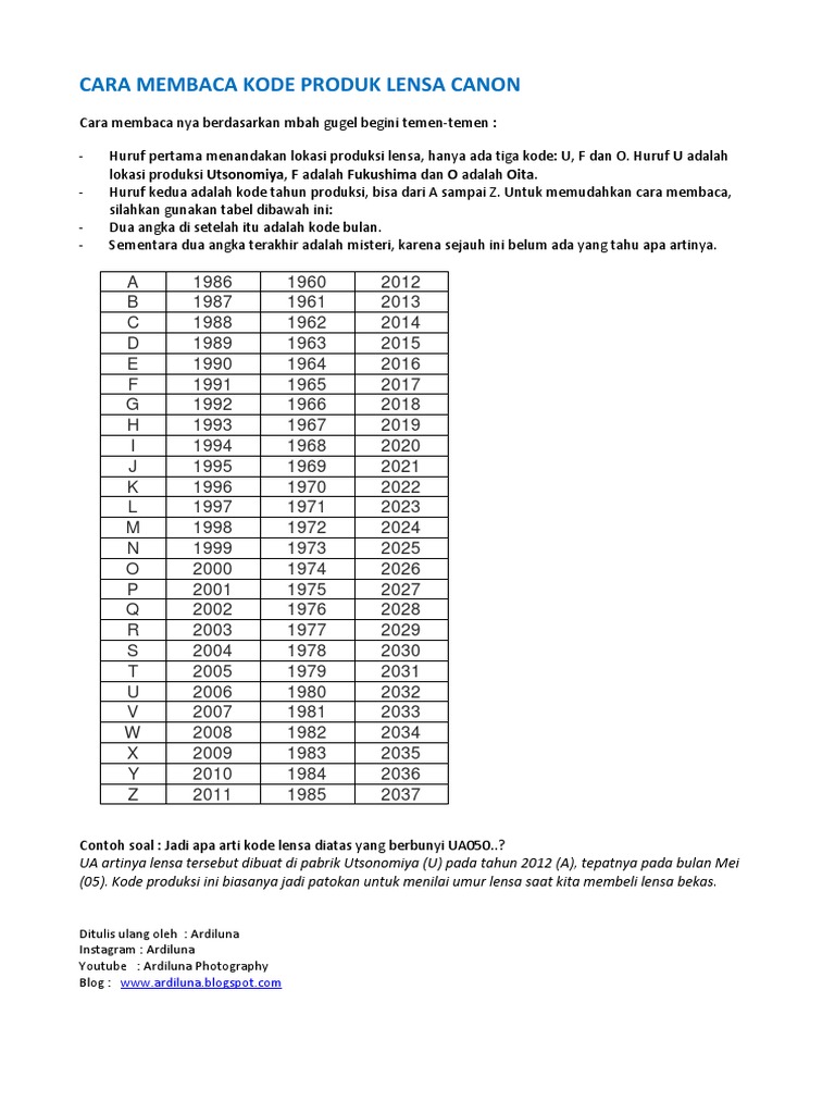 Cara Baca Umur Lensa Canon Berdasarkan Kode | PDF
